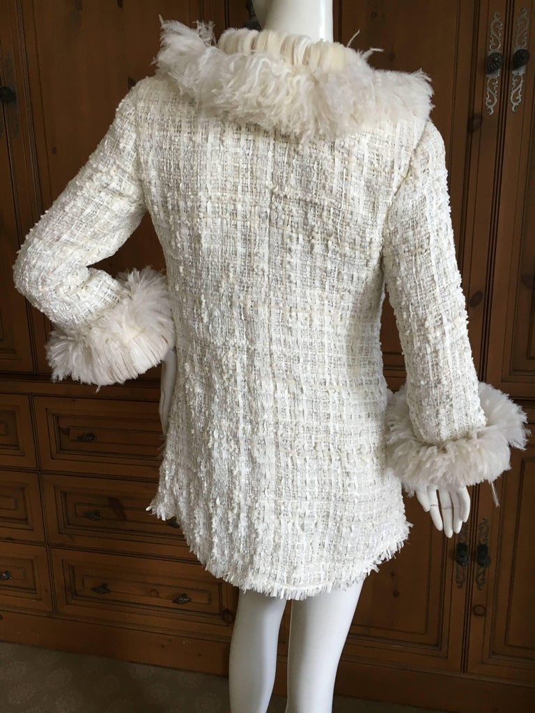 Chanel Maison Lemarié Feather Trim Fantasy Tweed Fringed Jacket at 1stDibs