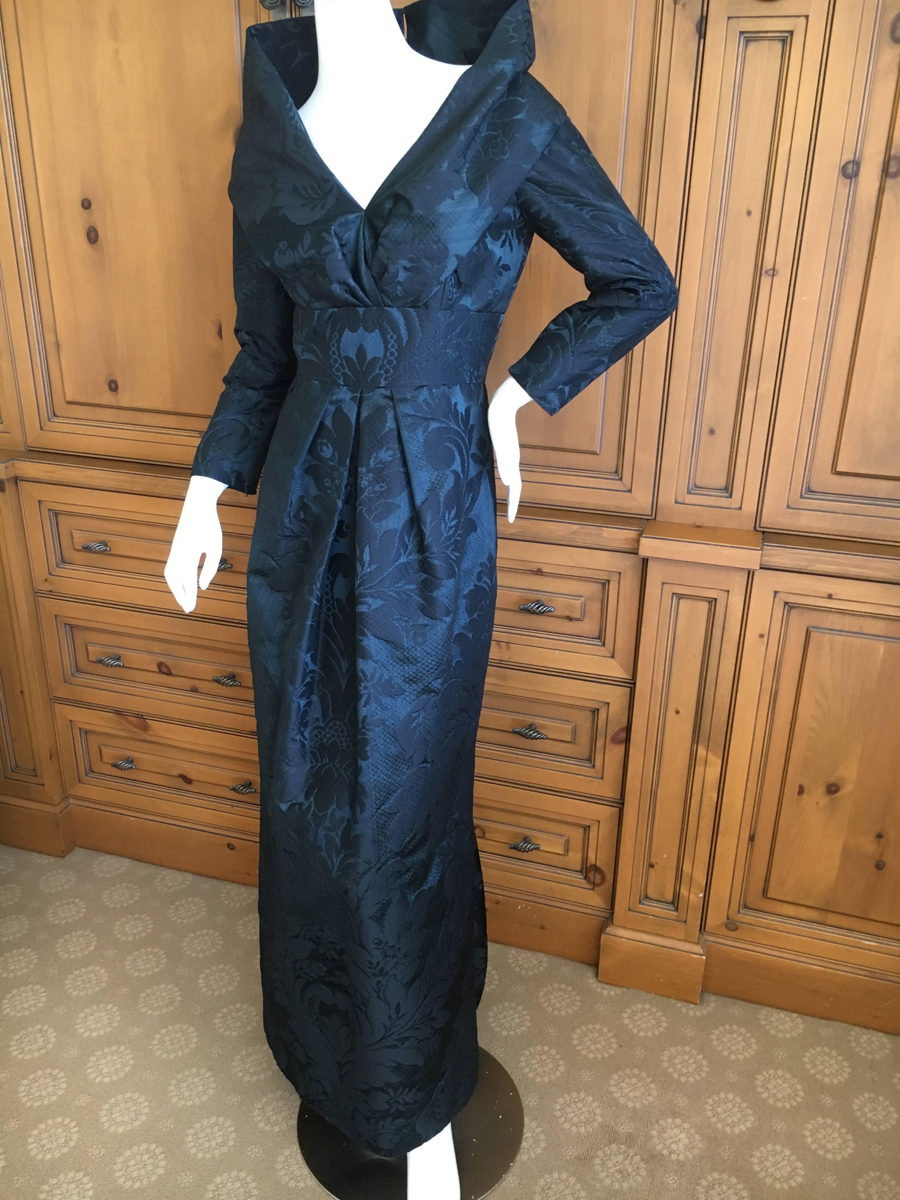 Oscar de la Renta Vintage Teal and Black Jacquard Evening Dress w ...