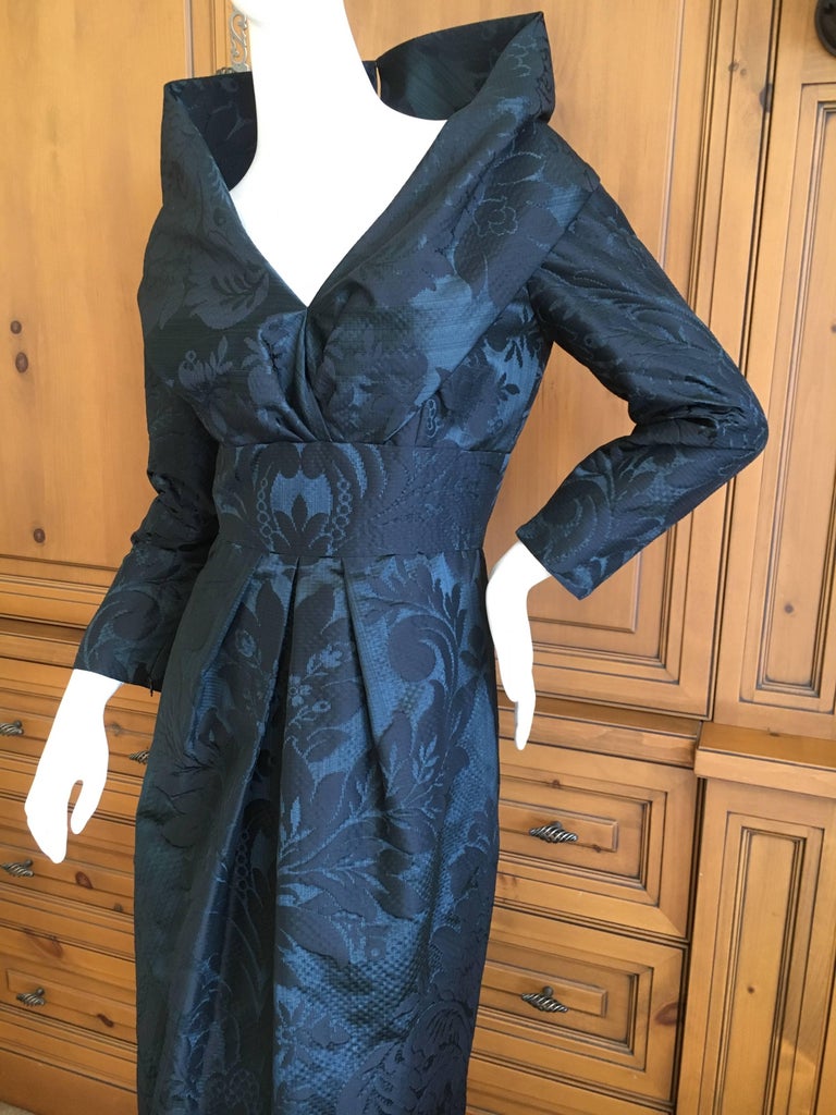 Oscar de la Renta Vintage Teal and Black Jacquard Evening Dress w ...