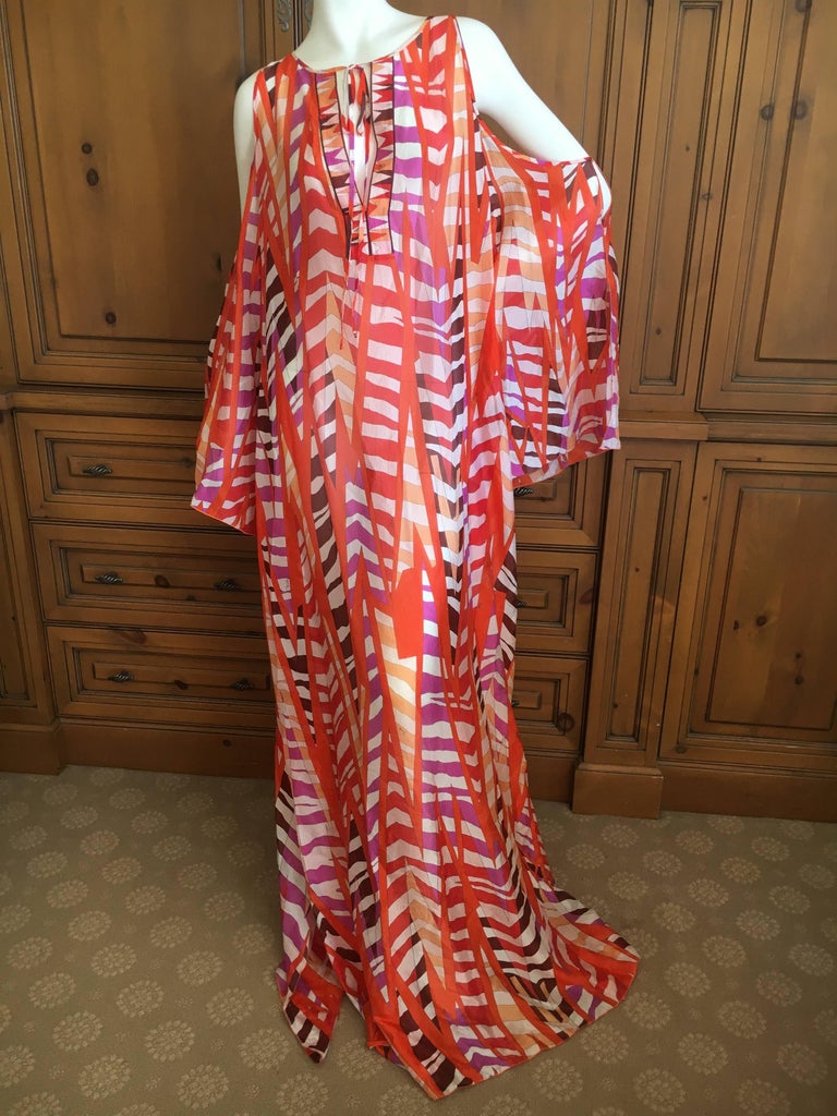 Emilio Pucci Sheer Cold Shoulder Patterned Caftan New with Tags Size L ...