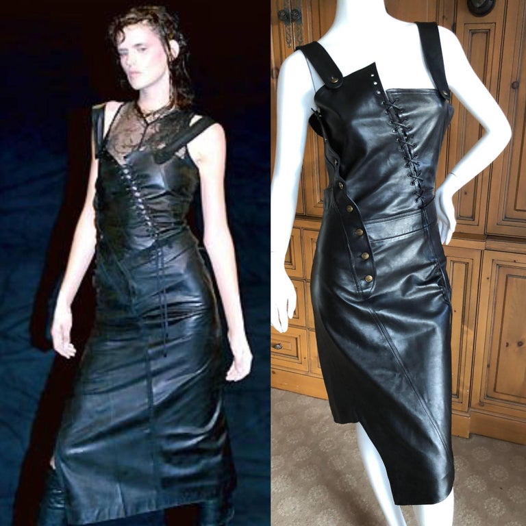Christian Dior John Galliano Goth Black Asymmetrical Leather Dress ...