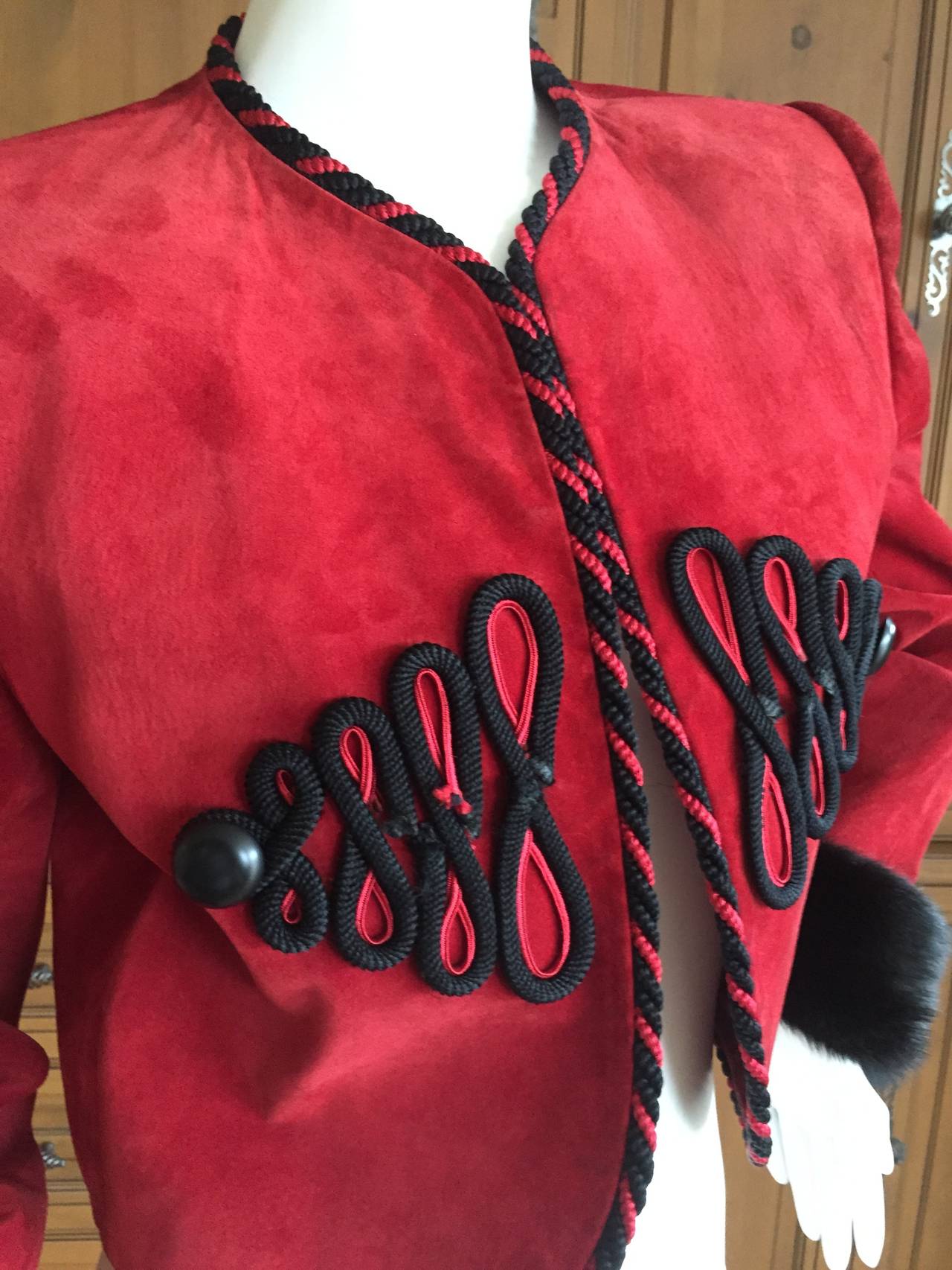 Givenchy Couture Red Suede Mink Trim Crop Jacket For Sale at 1stDibs