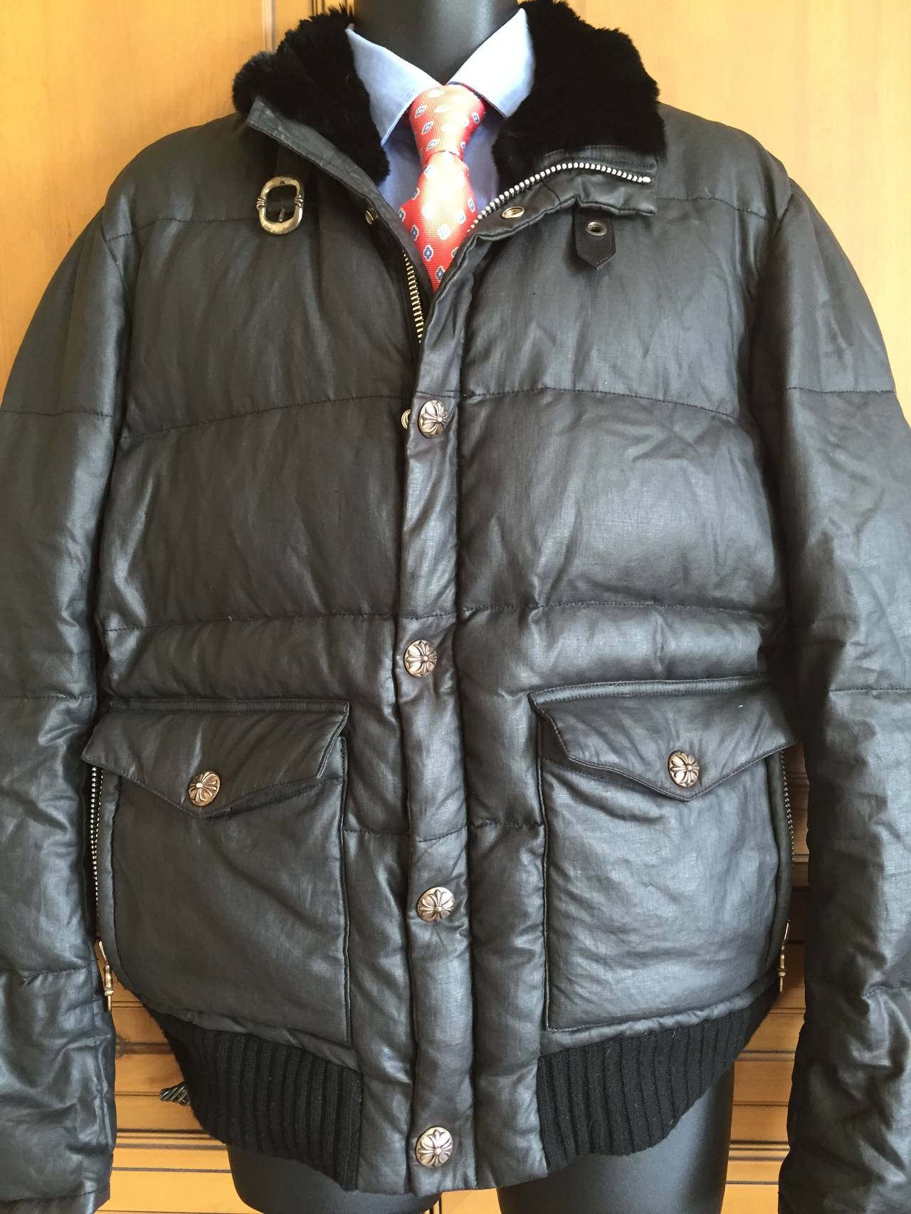 Chrome Hearts Men's Gray Goose Down Puffer Jacket w Chinchilla Rex ...