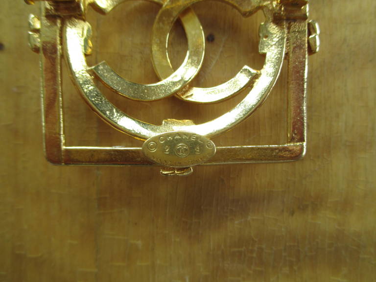 Chanel Square Gold CC Pin Brooch at 1stDibs
