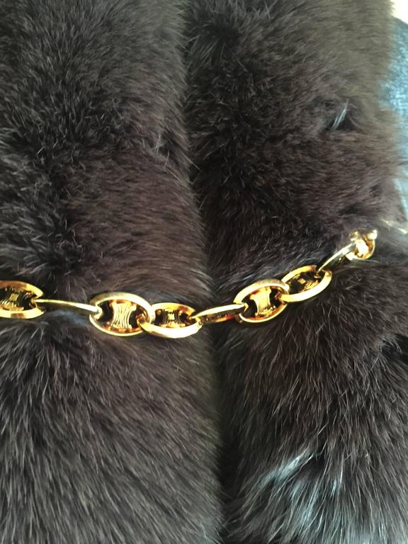 Celine Fox Trim Denim Jacket with Chain Closure at 1stDibs