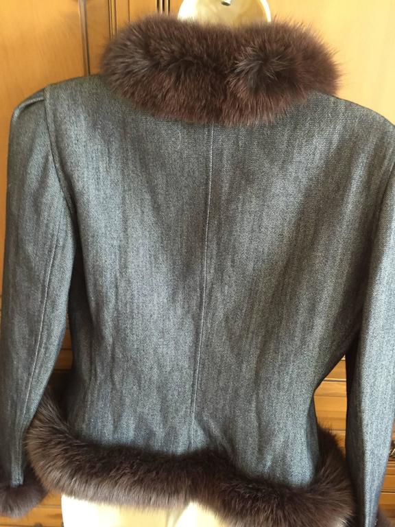 Celine Fox Trim Denim Jacket with Chain Closure at 1stDibs