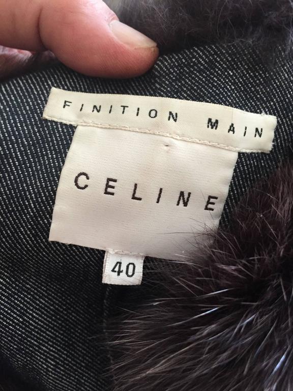 Celine Fox Trim Denim Jacket with Chain Closure at 1stDibs