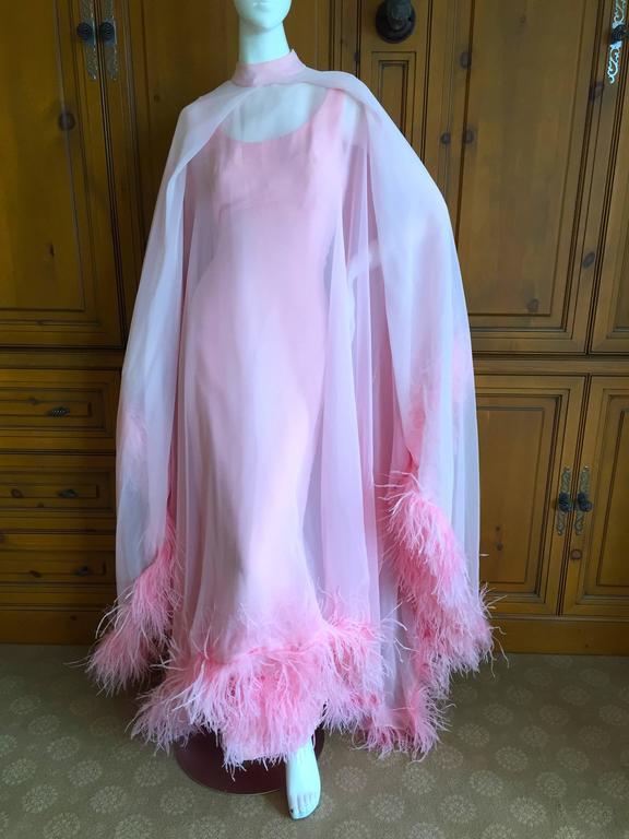 Jean Louis Couture Two Layer Feather Trim Chiffon Dress and Caftan at ...