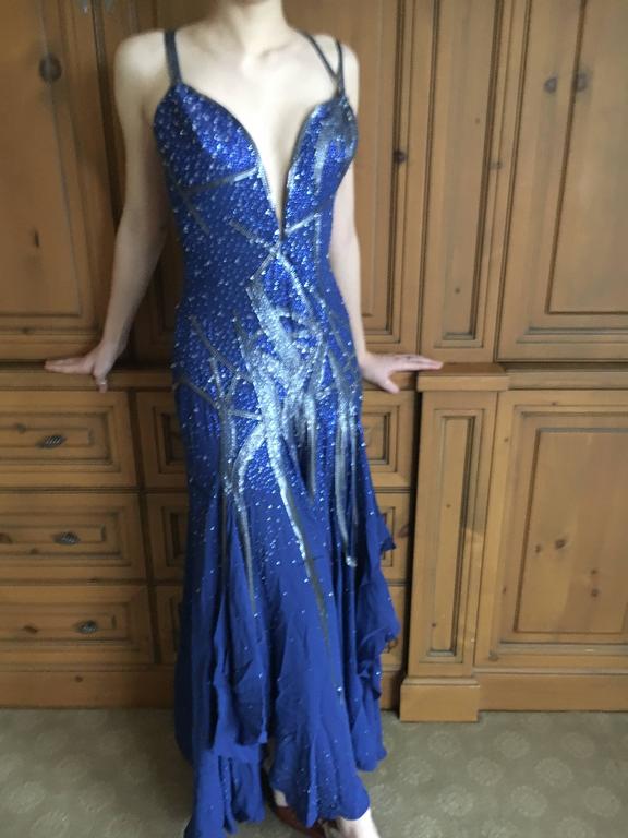 Atelier Versace Gianni Era Blue Evening Dress with Metal Mesh and ...