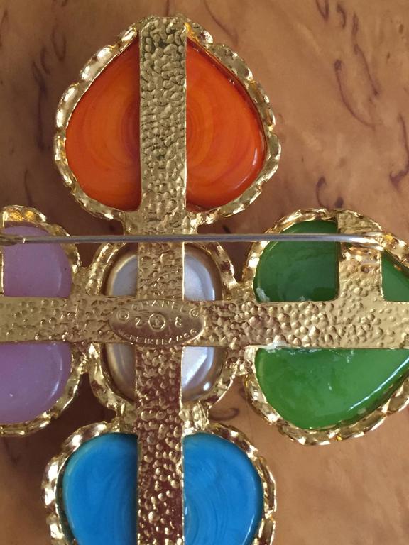 Chanel Gripoix Heart Shape Cross Brooch Pin For Sale at 1stDibs