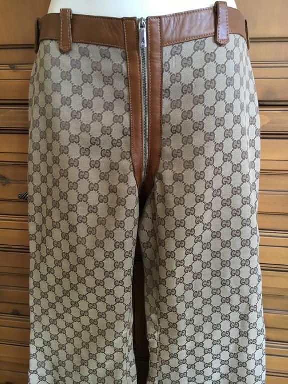 Gucci By Tom Ford Leather Trim Wide Leg Pant In Gg Logo At 1stdibs