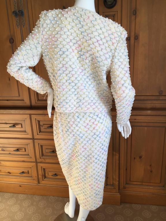 Adolfo Hand Embellished Pearl Trelliage Suit For Sale at 1stDibs