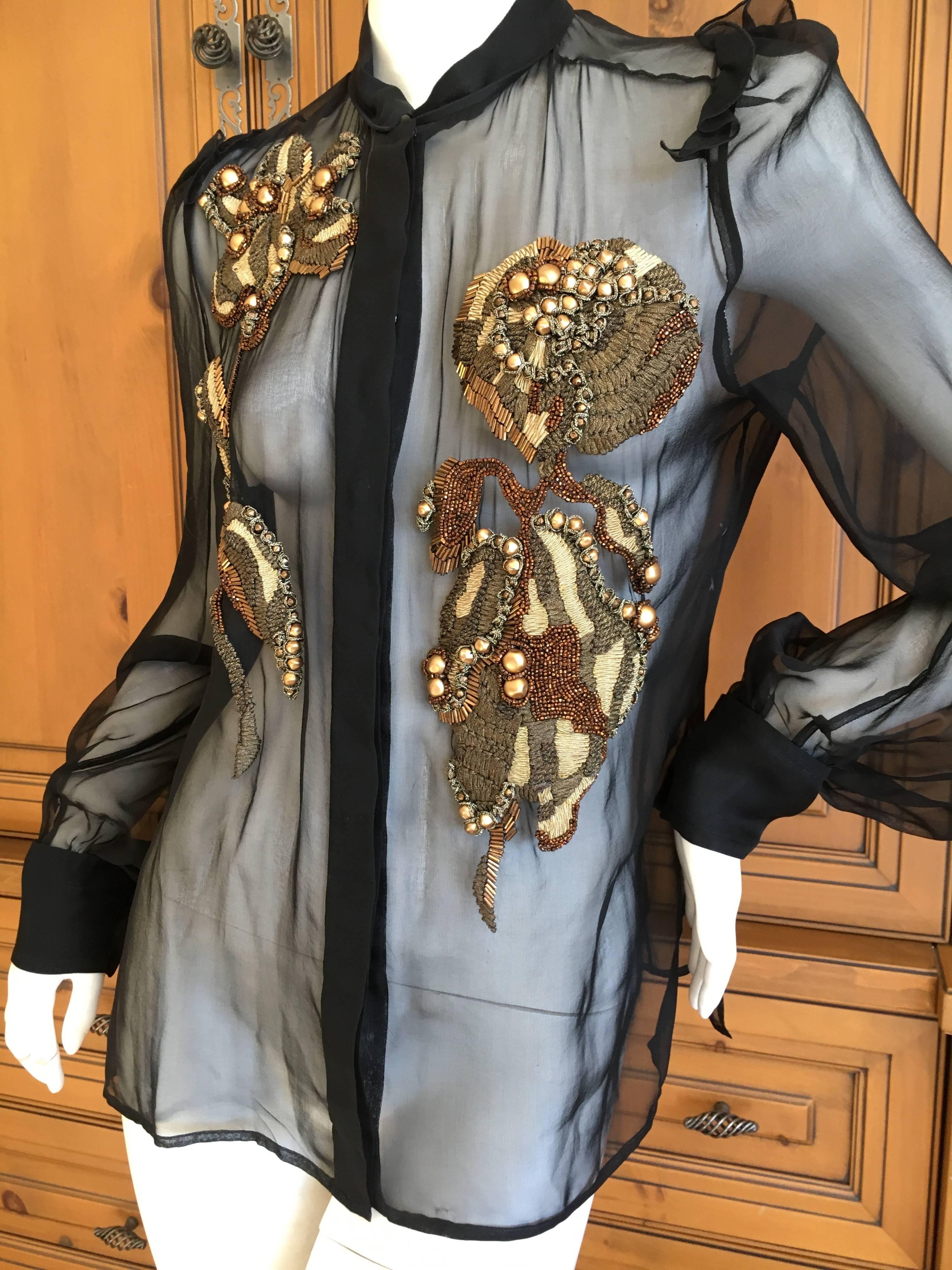 Yves Saint Laurent Sheer Blouse with Lesage Embellished Iris Flowers at ...