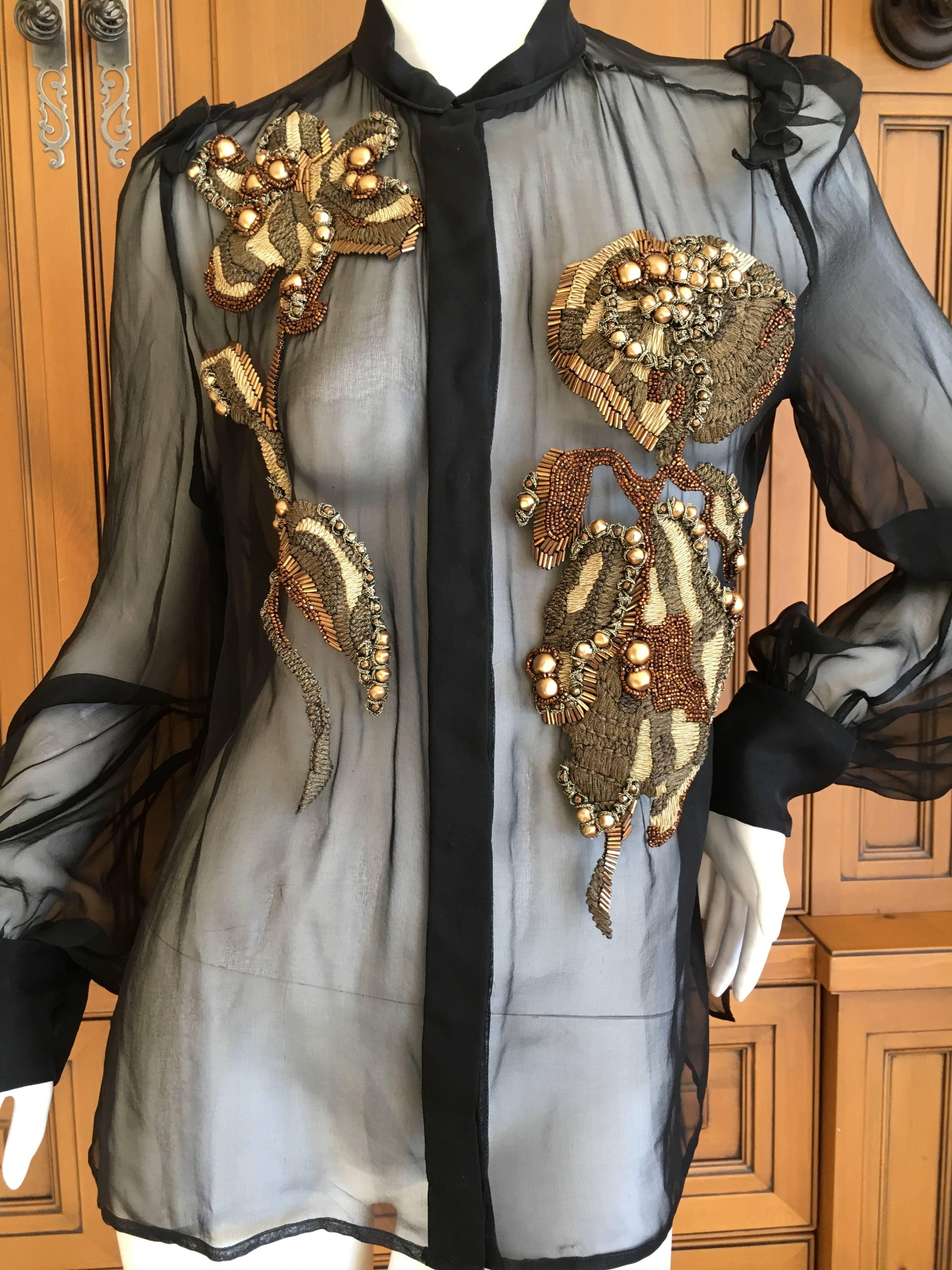 Yves Saint Laurent Sheer Blouse with Lesage Embellished Iris Flowers at ...
