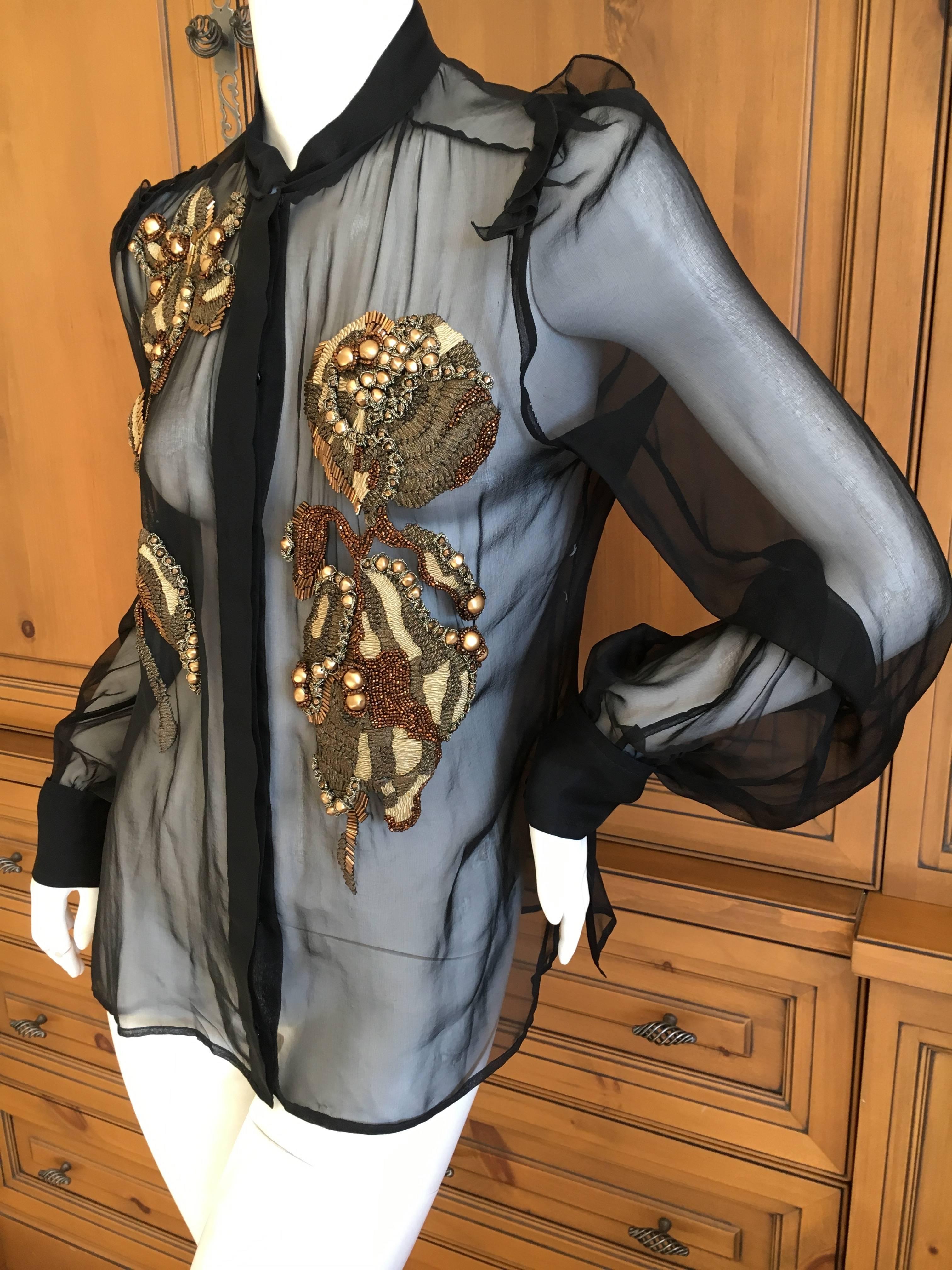 Yves Saint Laurent Sheer Blouse with Lesage Embellished Iris Flowers at ...