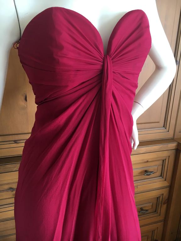Yves Saint Laurent Red Silk Strapless Cocktail Dress For Sale at 1stDibs