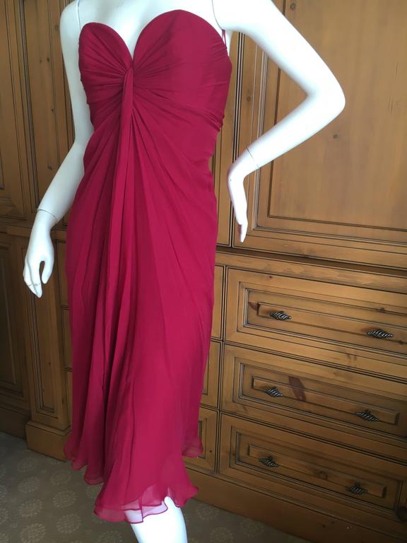 Yves Saint Laurent Red Silk Strapless Cocktail Dress For Sale at 1stDibs