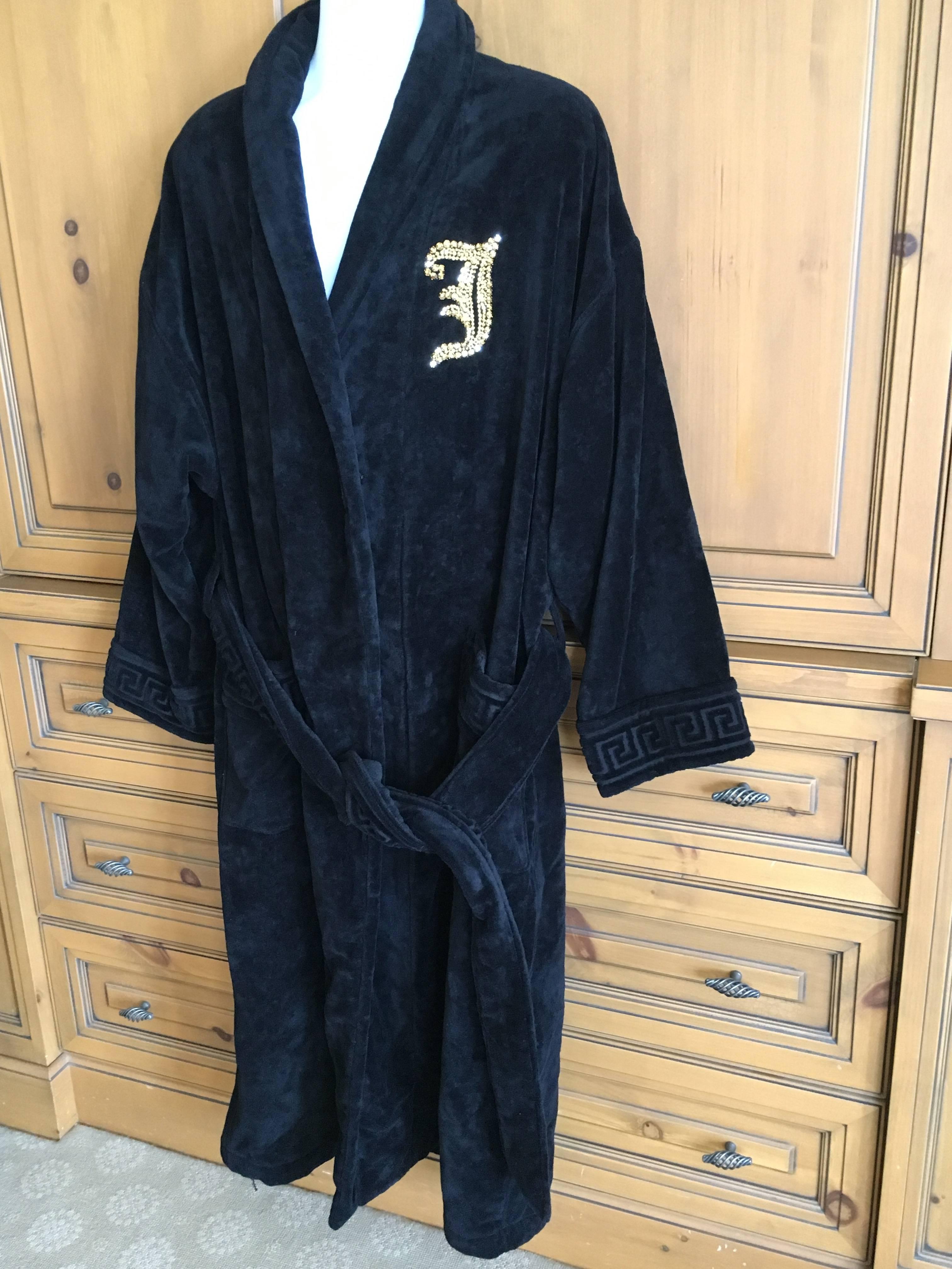 Versace Black Terrycloth Robe with Gold Bead Embellished Medusa Back ...