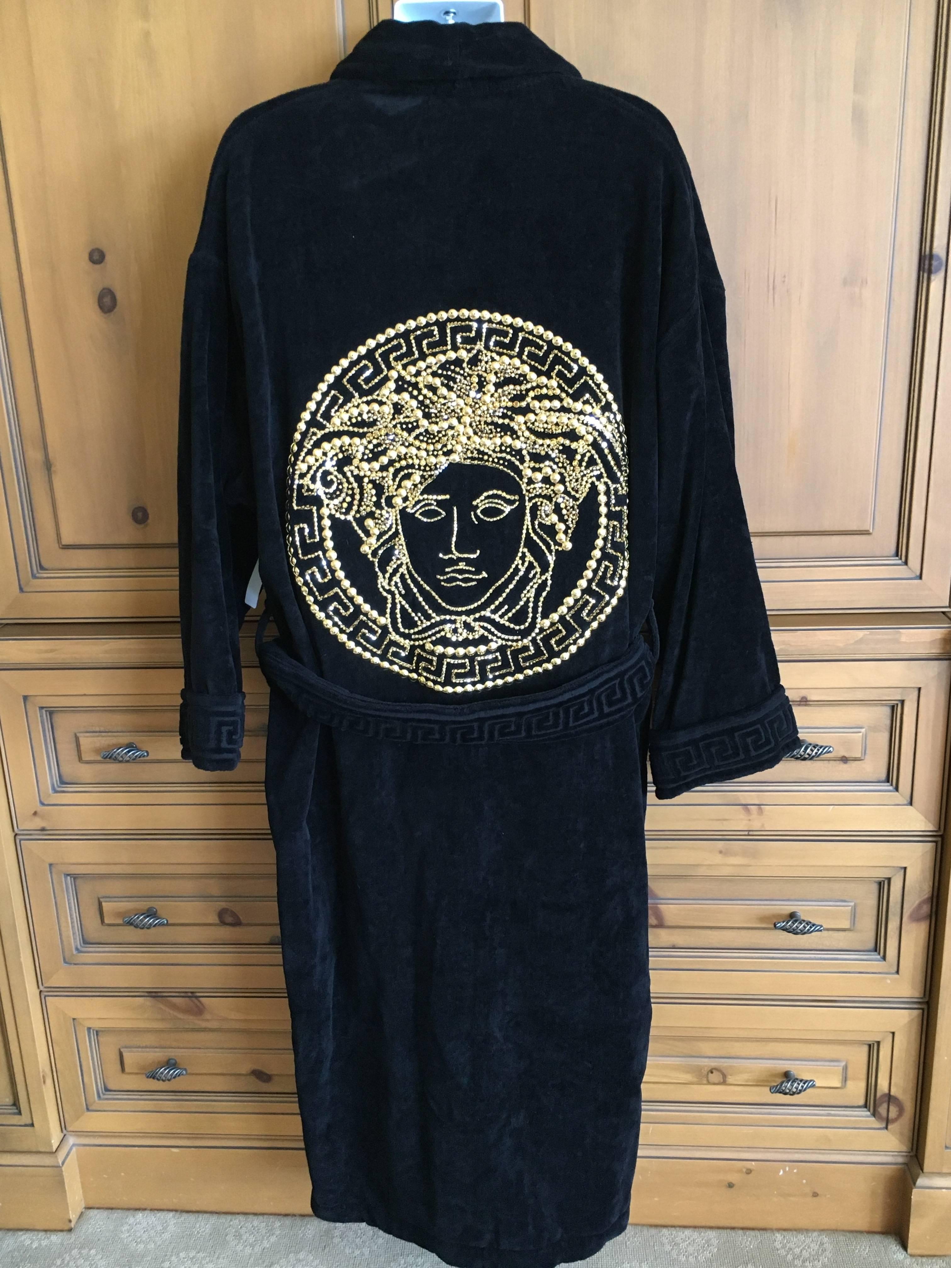 Versace Black Terrycloth Robe with Gold Bead Embellished Medusa Back ...