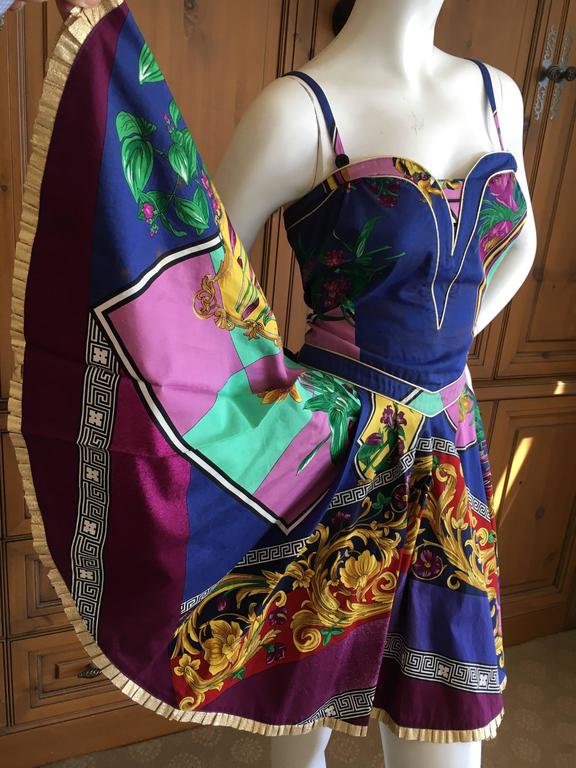 Versace Jeans Couture 1992 Barocco Pattern Cotton Dress with Gold Trim ...