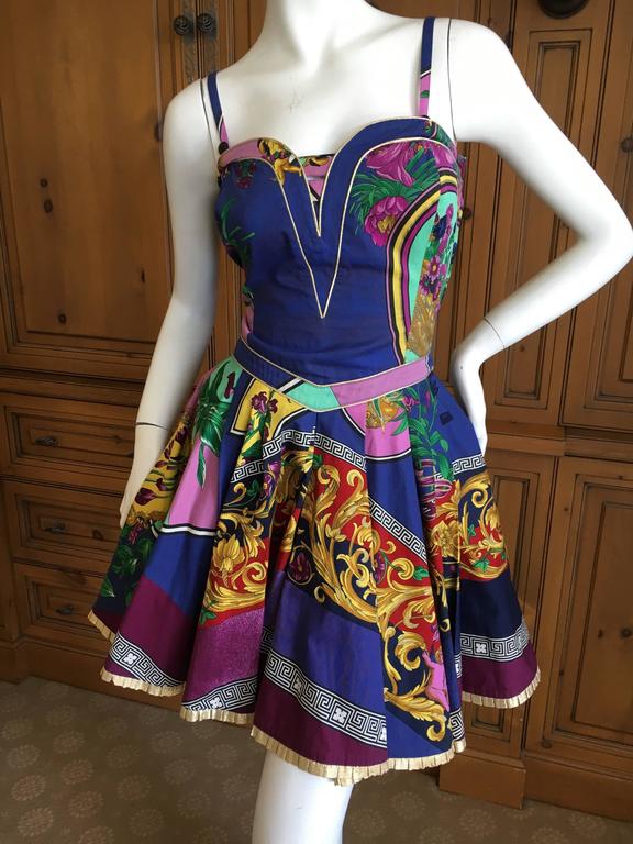 Versace Jeans Couture 1992 Barocco Pattern Cotton Dress with Gold Trim ...