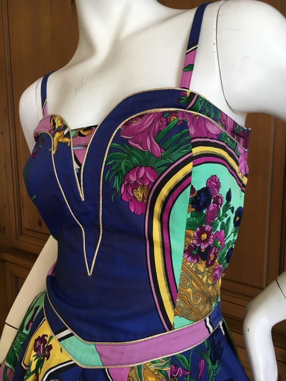 Versace Jeans Couture 1992 Barocco Pattern Cotton Dress with Gold Trim ...