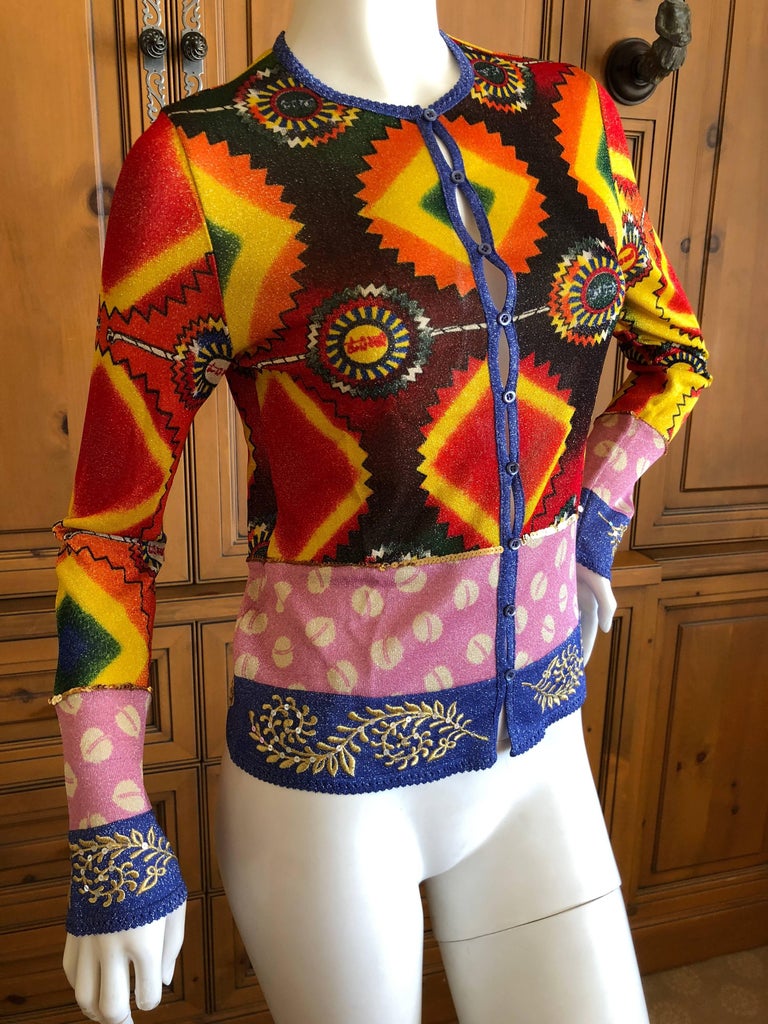 John Galliano Vintage Brightly Colored Cardigan Sz Small For Sale At