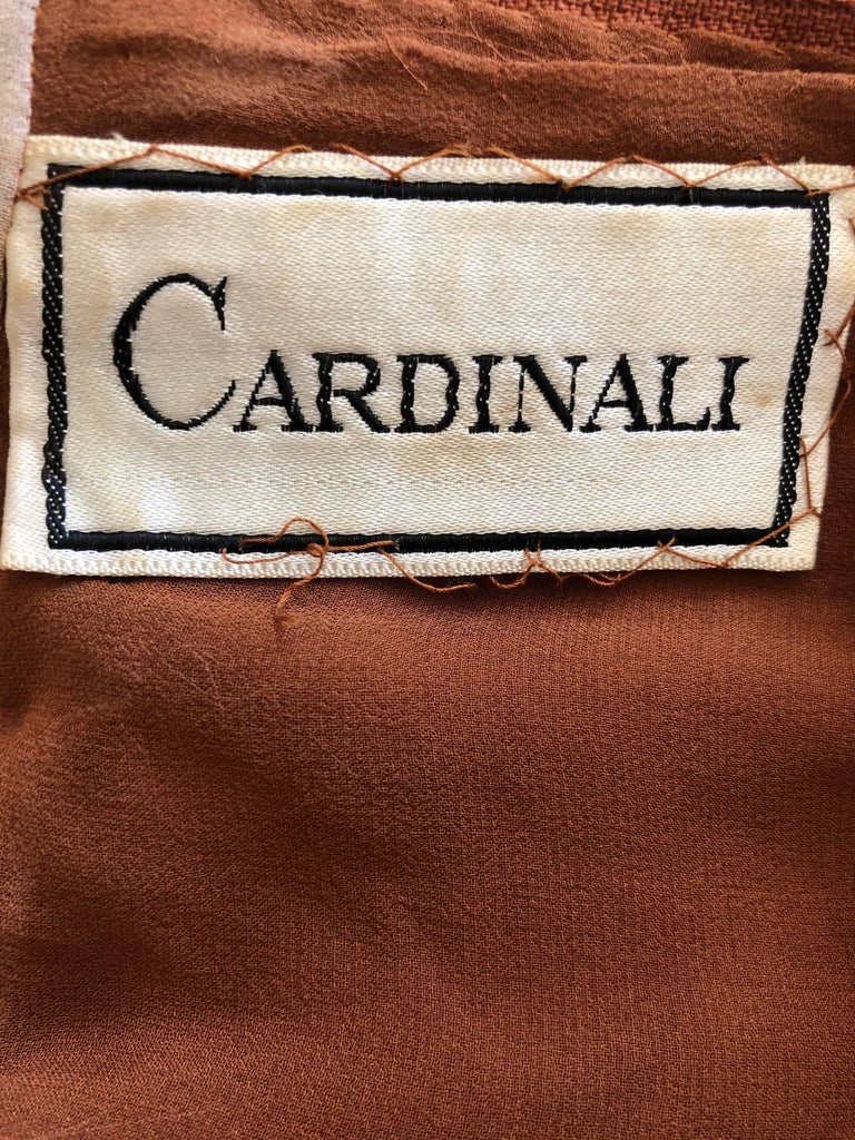 Cardinali Russet Sheer Chiffon Ruffled Evening Dress with Capelet For ...