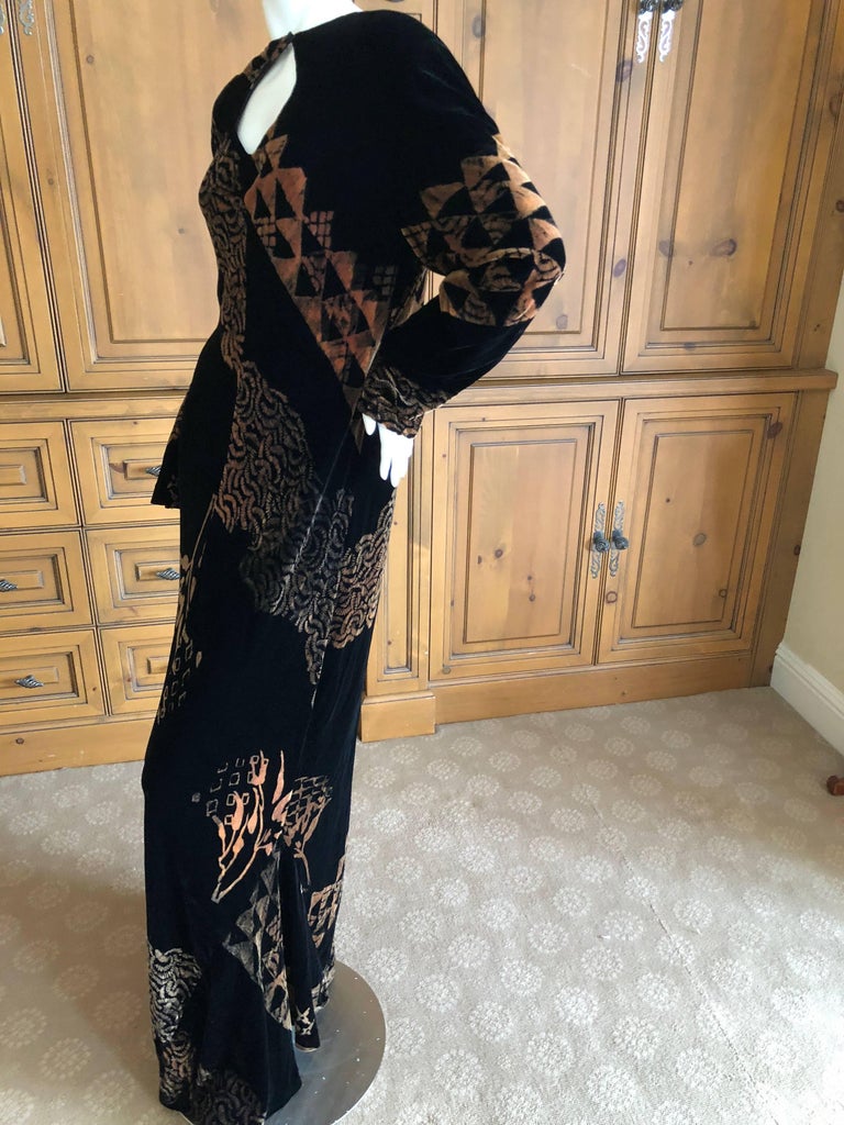 Cardinali Gold and Black Velvet Evening Dress with Keyhole, 1970s For ...