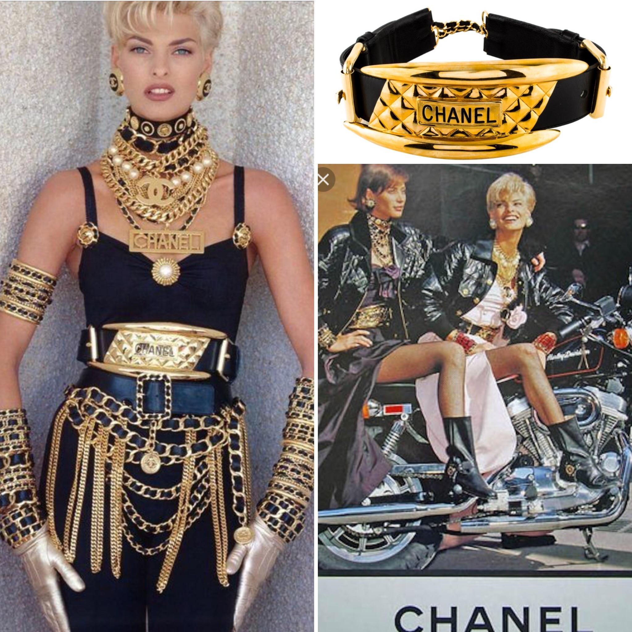 Chanel Wide Quilted Gold Motorcycle Belt Vogue Supermodel Photo Shoot ...