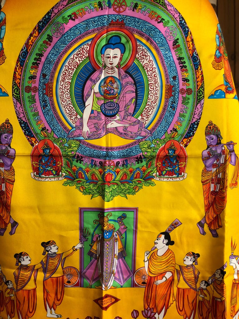 Atelier Versace Rare Bodhisattva Buddha Silk Scarf For Sale at 1stDibs