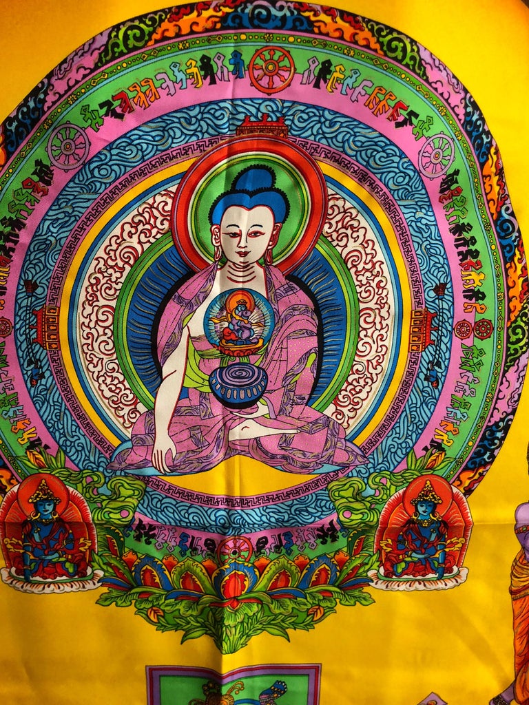 Atelier Versace Rare Bodhisattva Buddha Silk Scarf For Sale at 1stDibs