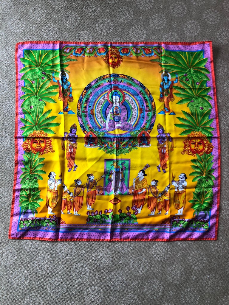 Atelier Versace Rare Bodhisattva Buddha Silk Scarf For Sale at 1stDibs