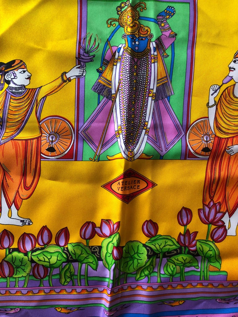 Atelier Versace Rare Bodhisattva Buddha Silk Scarf For Sale at 1stDibs