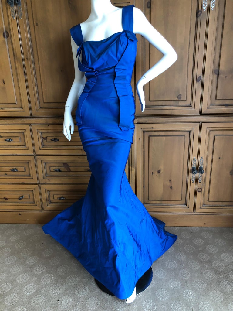 Vivienne Westwood Gold Label Blue Taffeta Fishtail Train Evening Dress ...