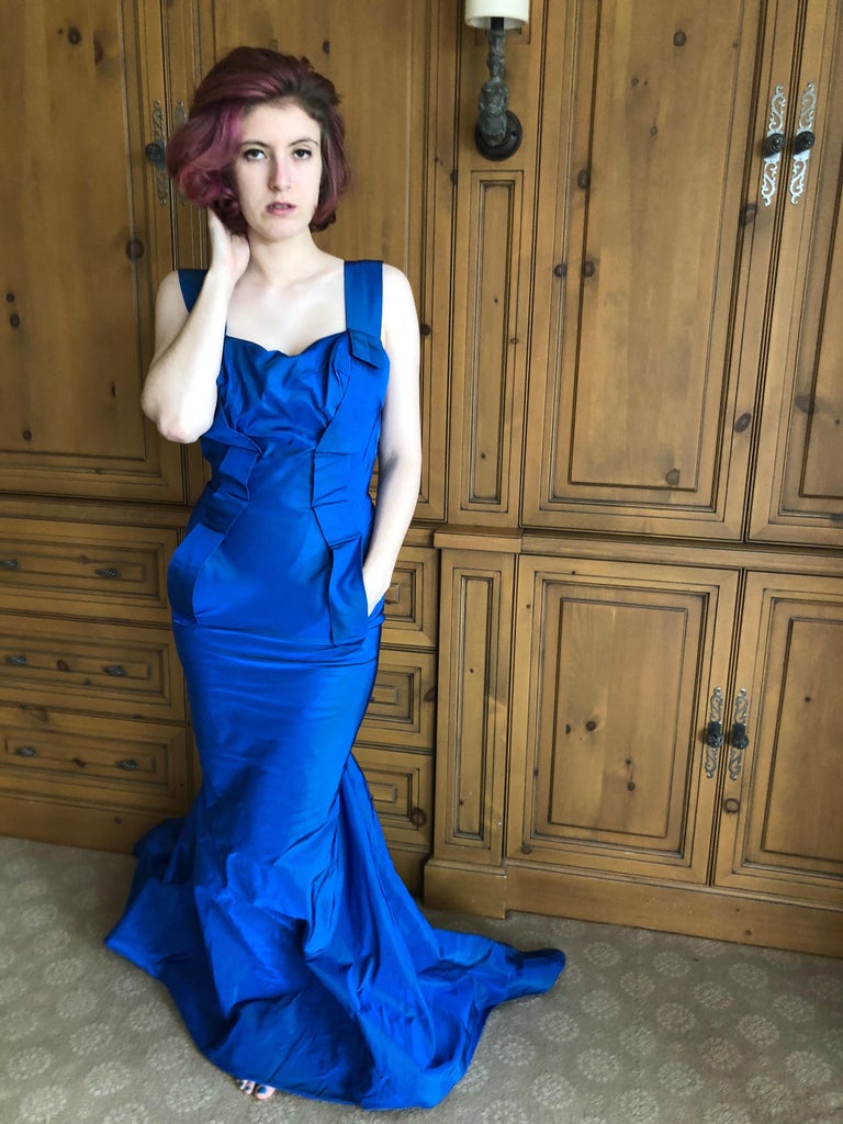 Vivienne Westwood Gold Label Blue Taffeta Fishtail Train Evening Dress ...