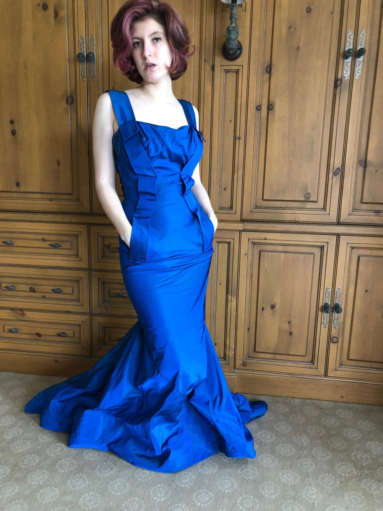 Vivienne Westwood Gold Label Blue Taffeta Fishtail Train Evening Dress ...