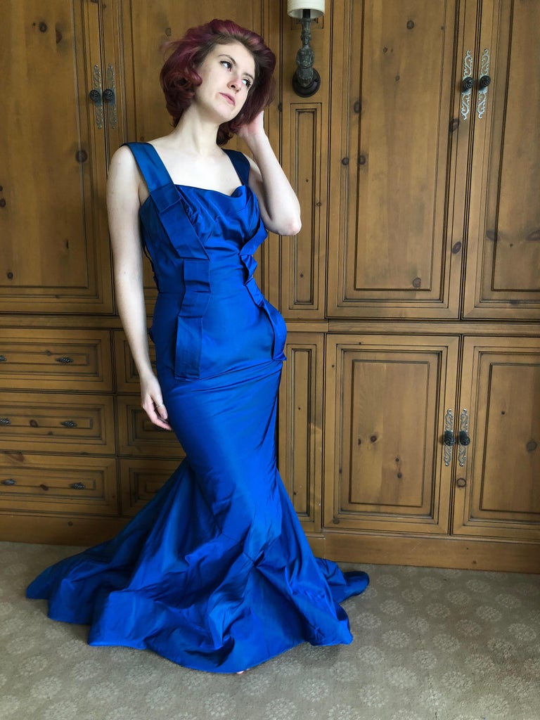 Vivienne Westwood Gold Label Blue Taffeta Fishtail Train Evening Dress ...
