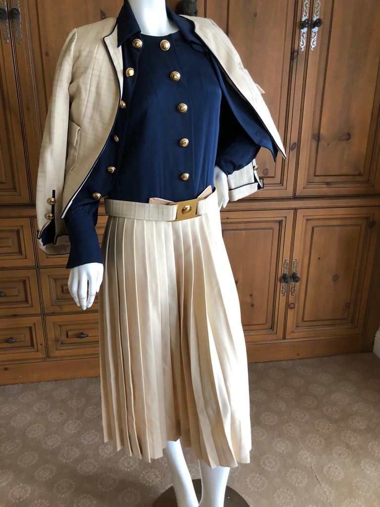Cardinali Nautical Pleated Navy and Ivory Dress Suit with Jacket 1972 ...
