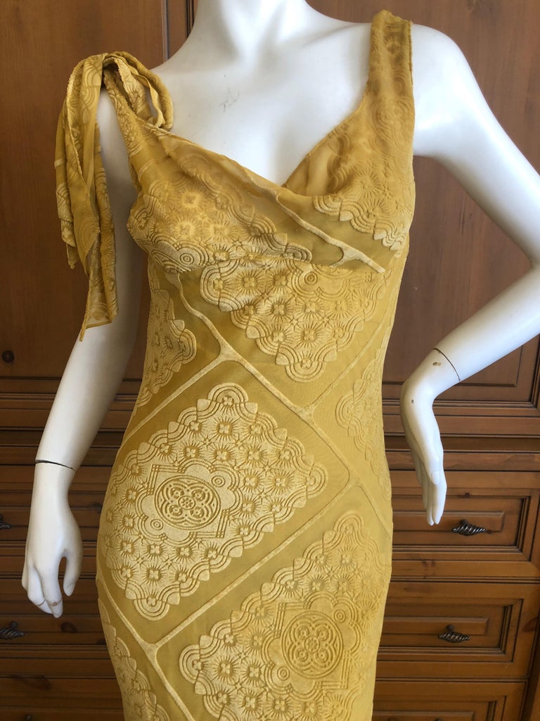 Maison Martin Margiela Ochre Sheer Devore Velvet Bias Cut Dress by ...