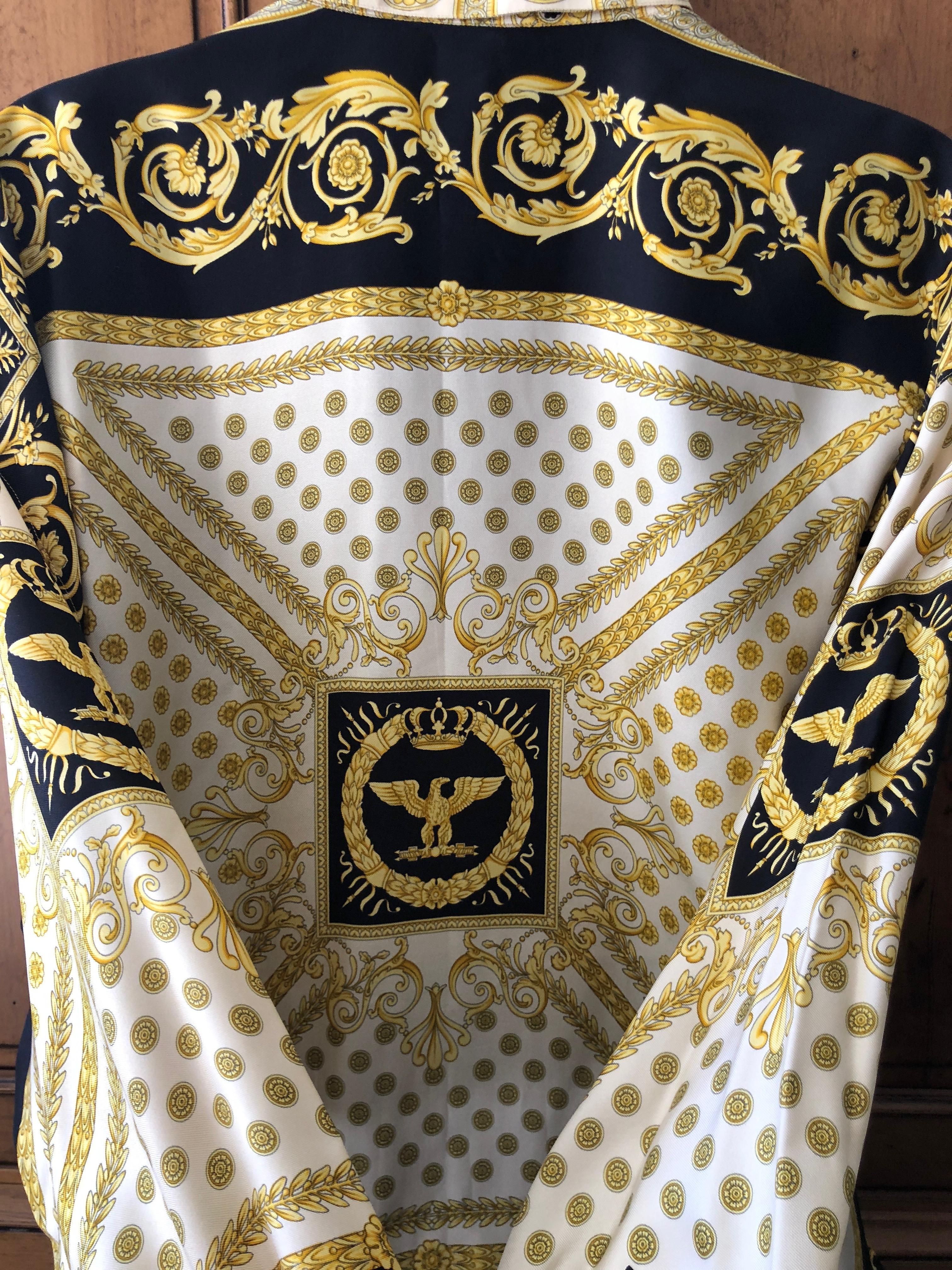V2 Gianni Versace 1999 Black and Gold Baroque Imperial Eagle 100% Silk ...