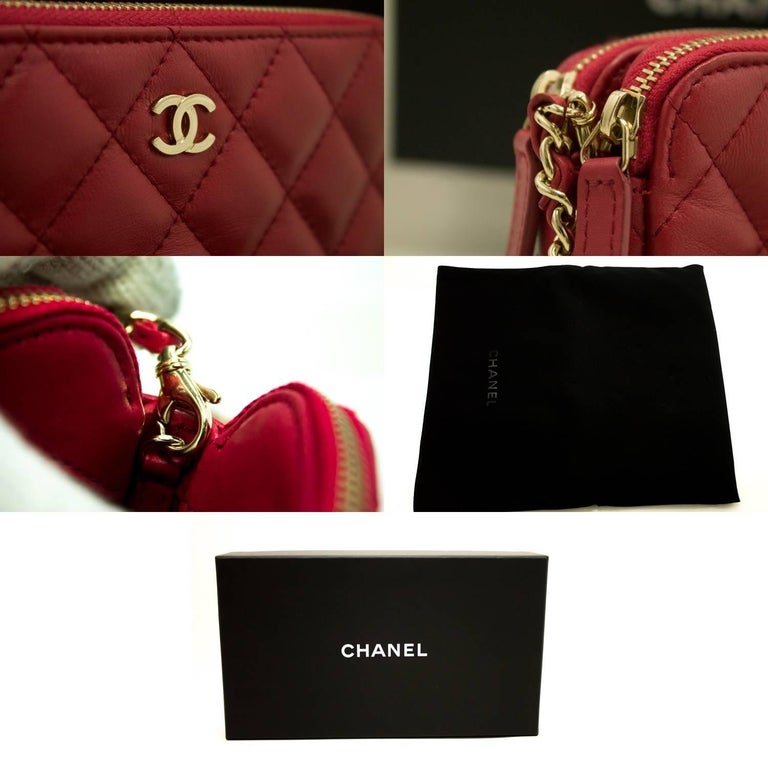 CHANEL Red Wallet On Chain WOC Double Zip Chain Shoulder Bag at 1stDibs ...