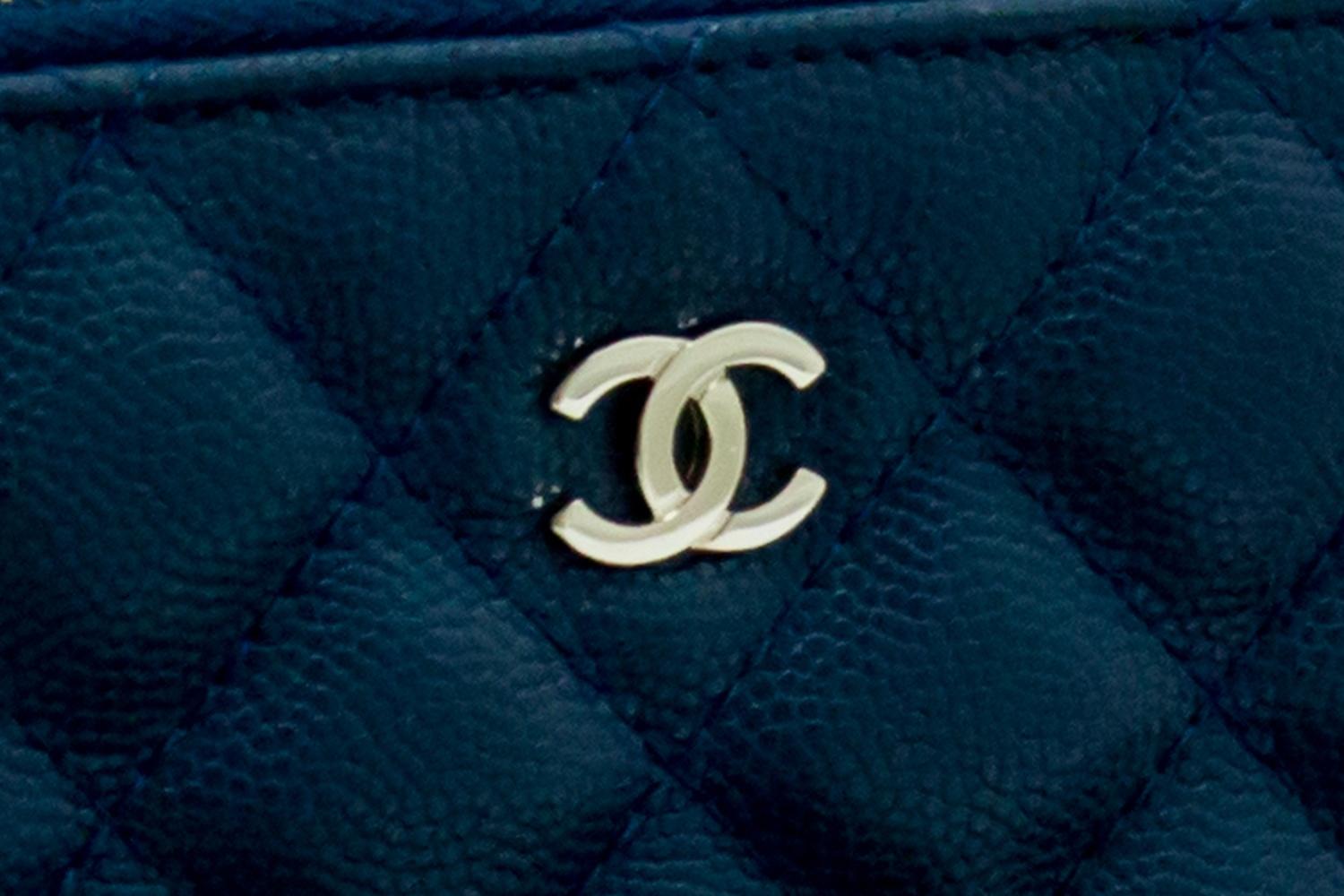 CHANEL Caviar Navy WOC Wallet On Chain W Zip Chain Shoulder Bag For ...