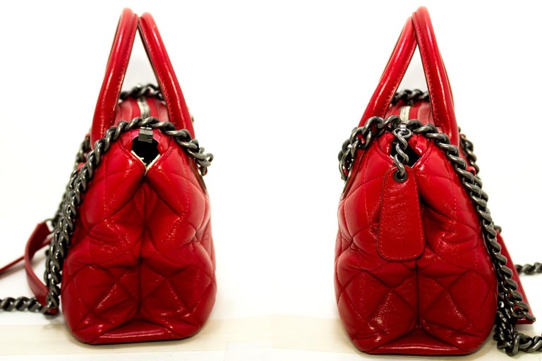 CHANEL 2 Way Red Silver Chain Shoulder Bag Handbag Quilted Calf For ...