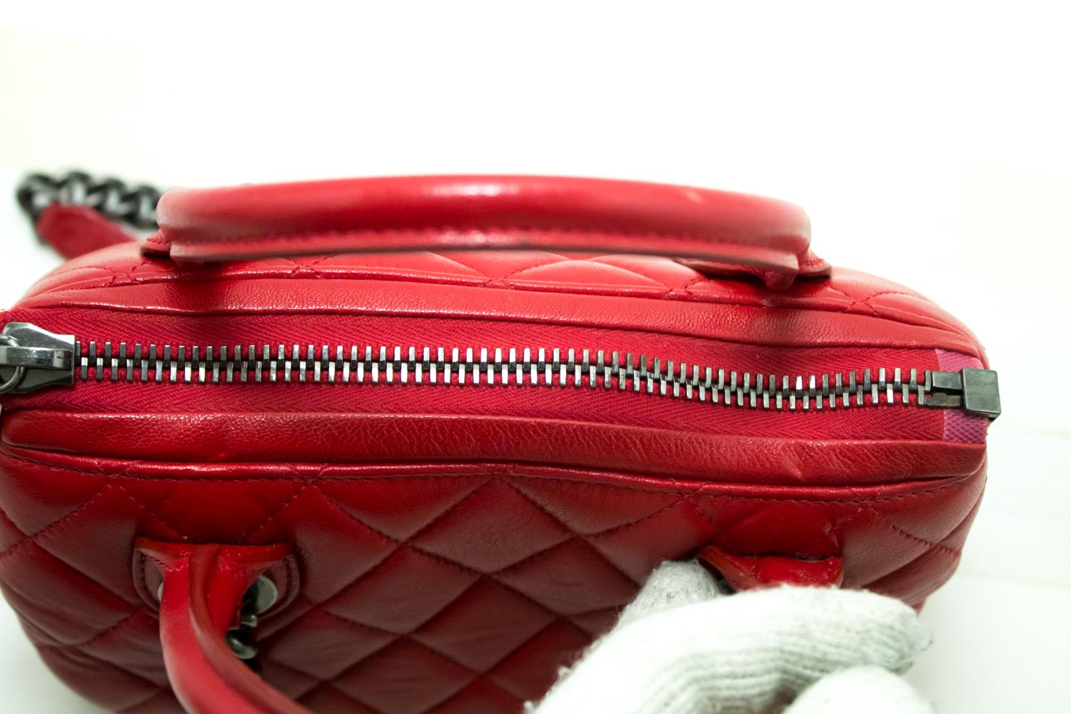 CHANEL 2 Way Red Silver Chain Shoulder Bag Handbag Quilted Calf For ...