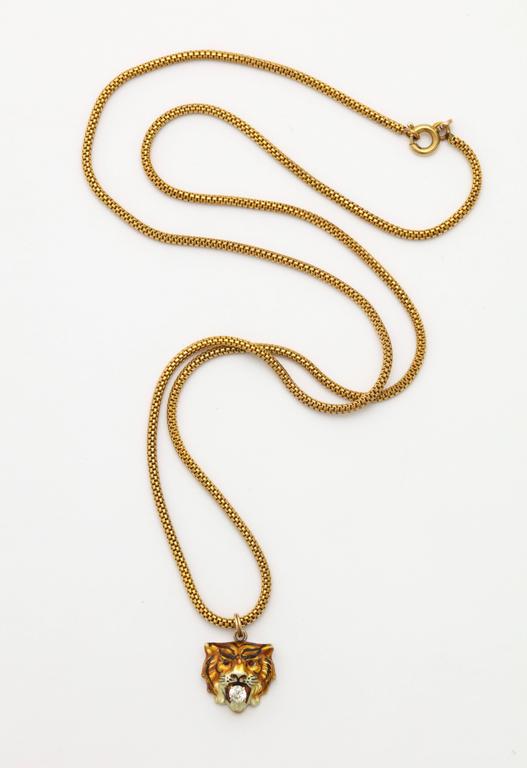 Enamel and Diamond Tiger Pendant on a Gold Chain at 1stDibs | tiger ...