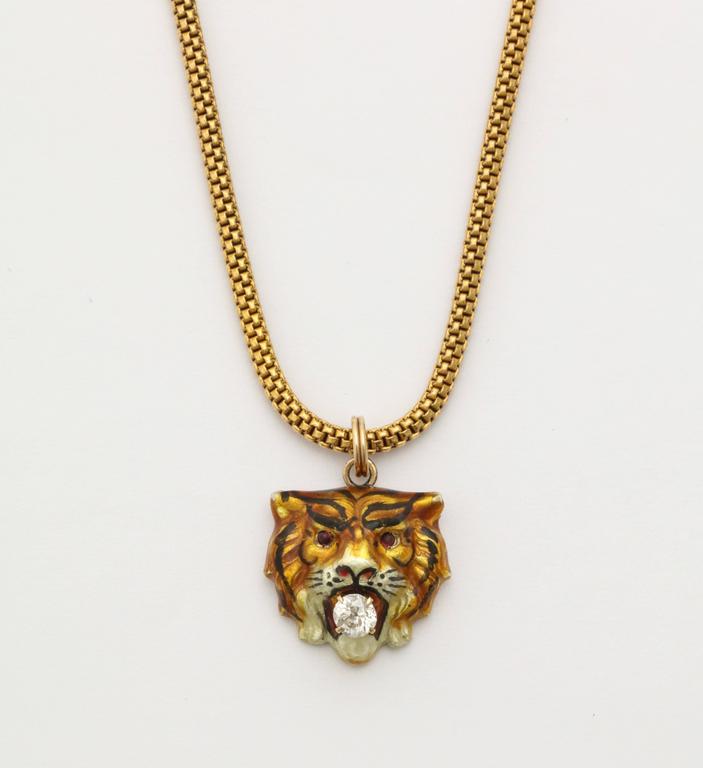 Enamel and Diamond Tiger Pendant on a Gold Chain at 1stDibs | tiger ...