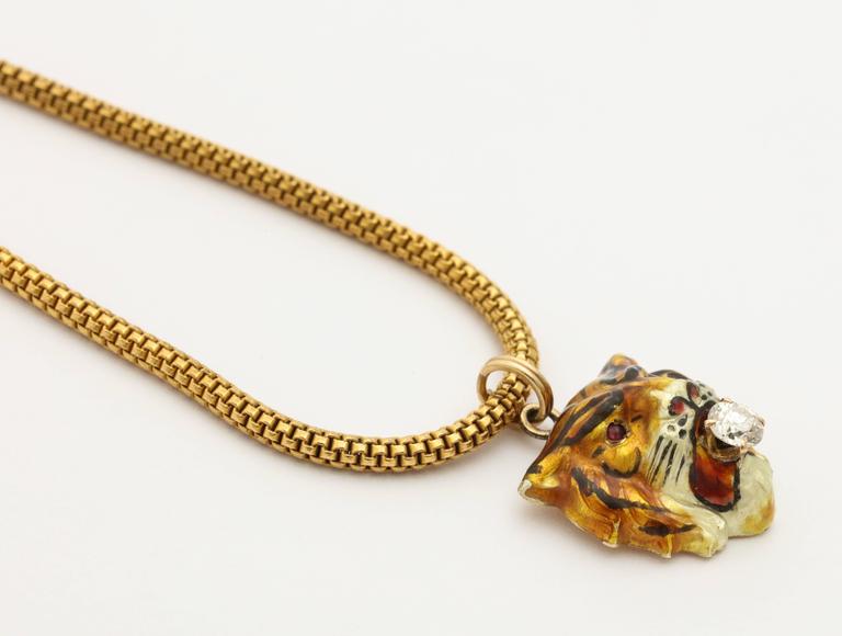 Enamel and Diamond Tiger Pendant on a Gold Chain at 1stDibs | tiger ...