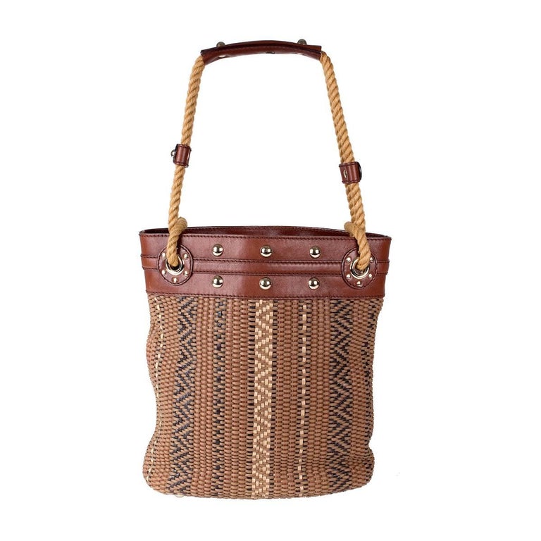 Gucci vintage Woven Bucket Bag with Leather and Rope at 1stDibs