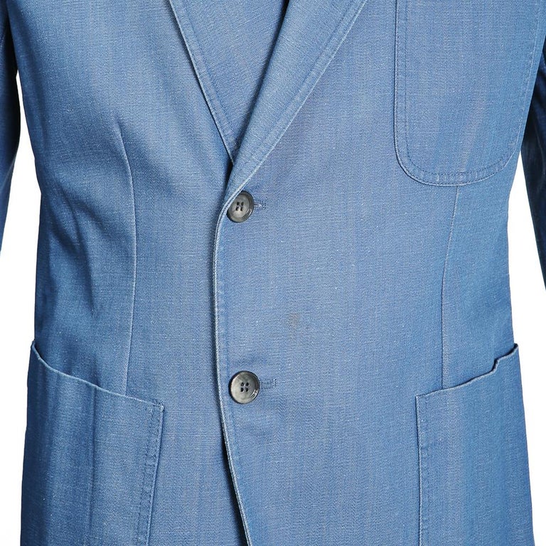 Alexander McQueen Light Blue Denim Blazer with Offset Single Breast ...